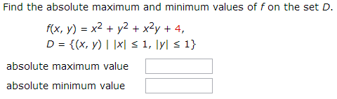 Solved Find the absolute maximum and minimum values of f on | Chegg.com
