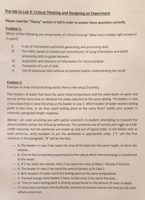 Solved Pre-lab to Lab 9: Critical Thinking and Designing an | Chegg.com
