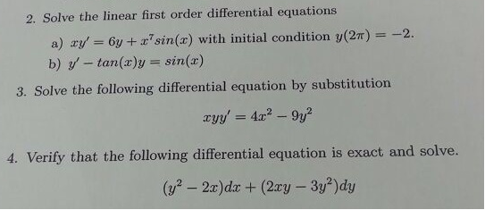 Solved Solve the linear first order differential equations | Chegg.com