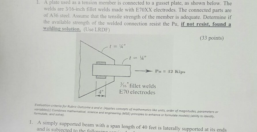 Solved A plate used as a tension member is connected to a | Chegg.com