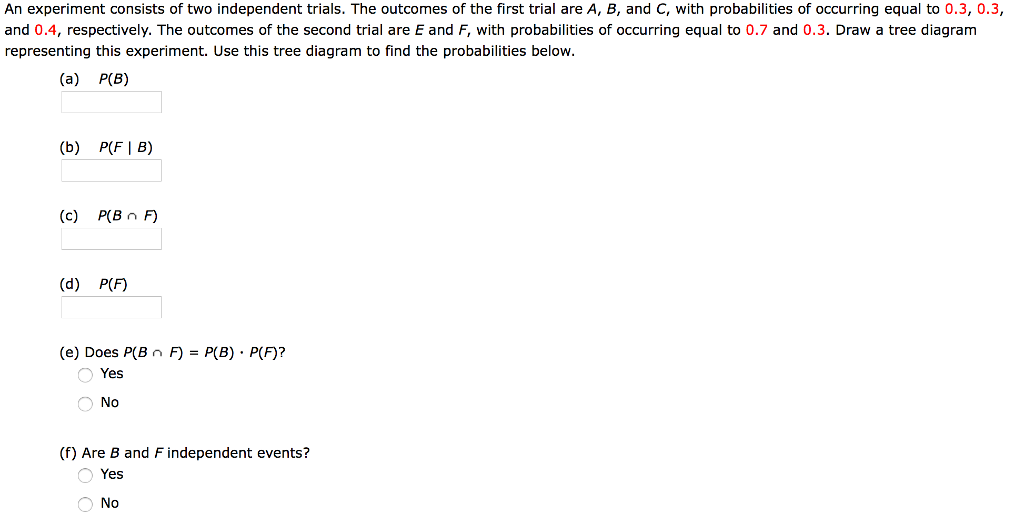 Solved An experiment consists of two independent trials. The | Chegg.com