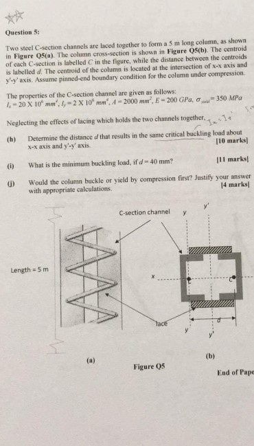 Solved Question 5: Two steel C-section channels are laced | Chegg.com