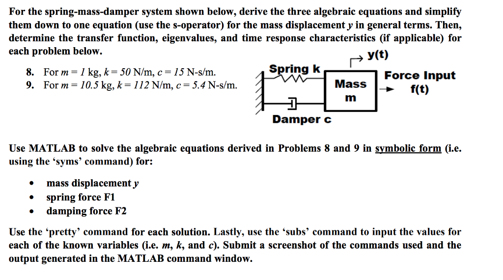 For the spring-mass-damper system shown below, derive | Chegg.com