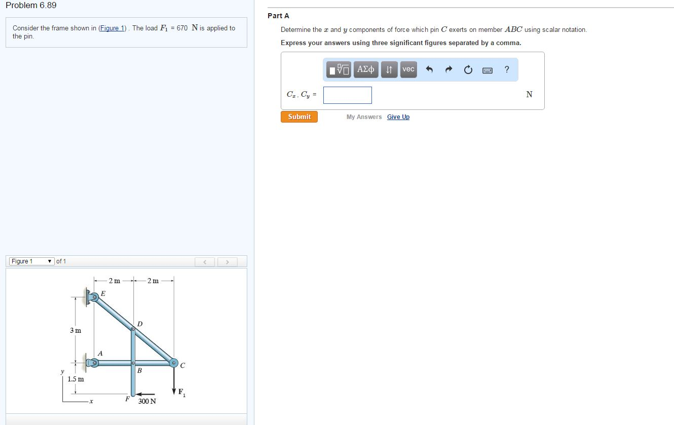 Solved Consider the frame shown in (Figure . The load F_1 = | Chegg.com