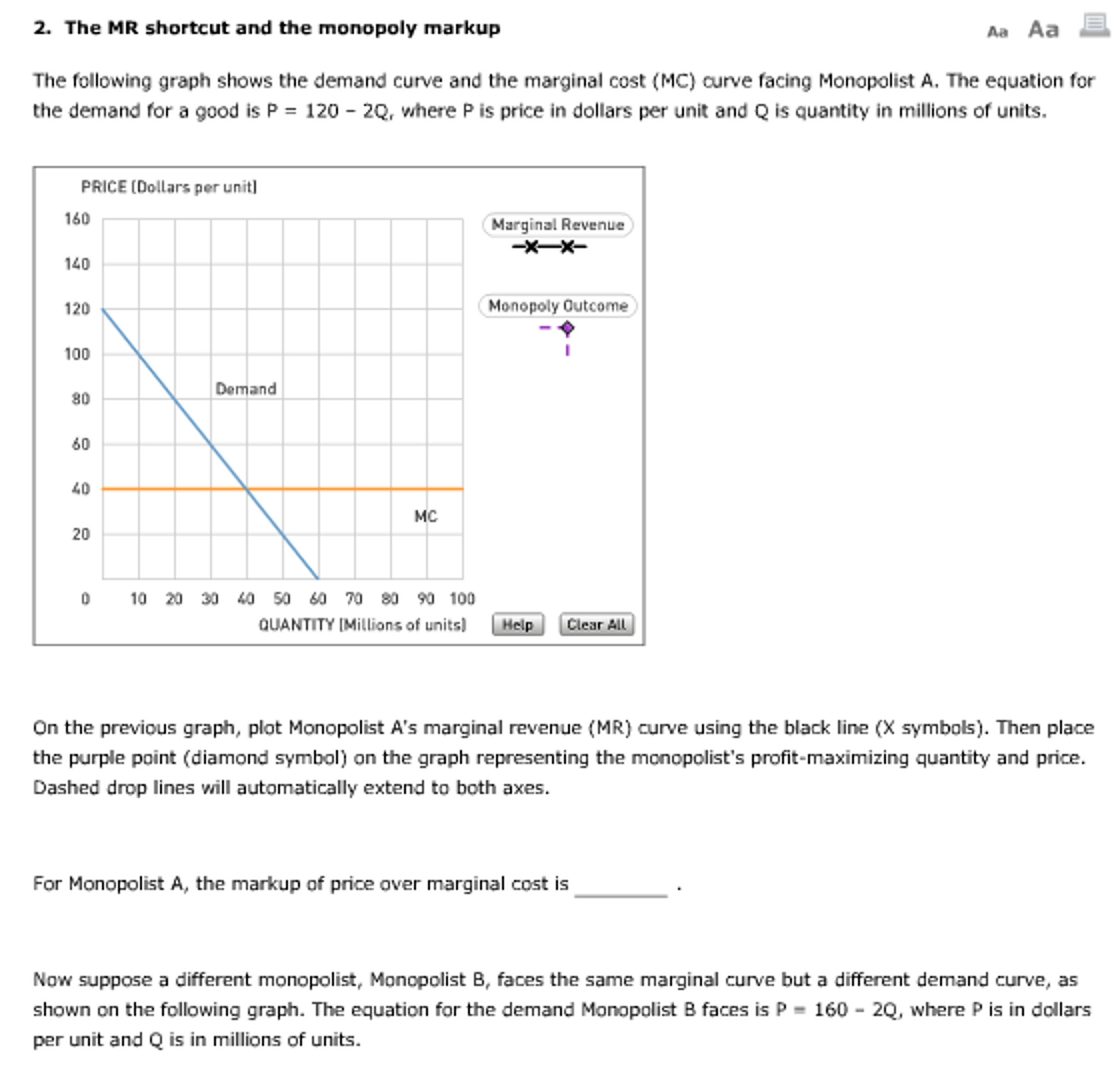 Solved The MR shortcut and the monopoly markup The | Chegg.com