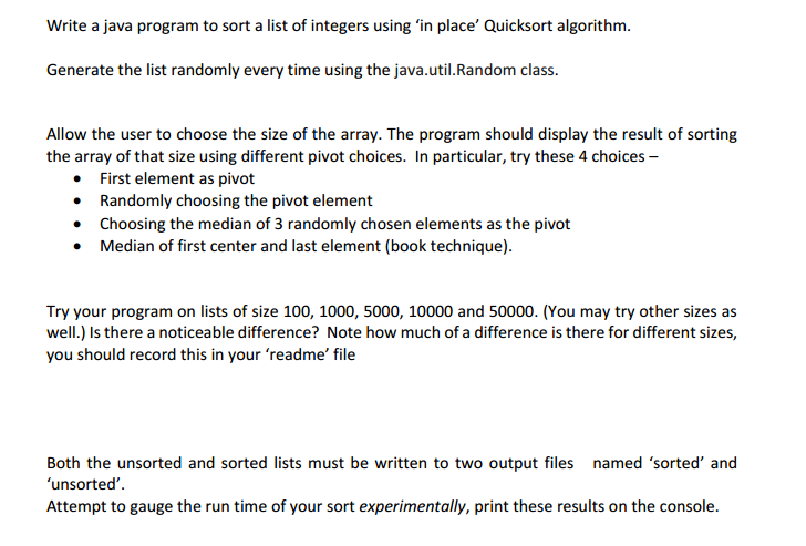 Write a java program to sort a list of integers using | Chegg.com