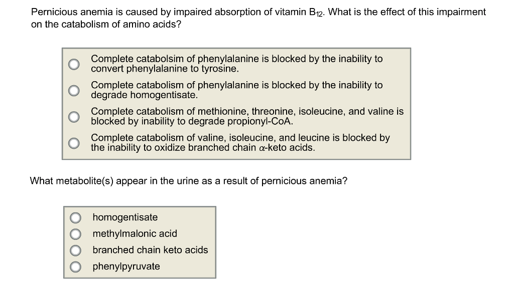 Solved Pernicious anemia is caused by impaired absorption of | Chegg.com