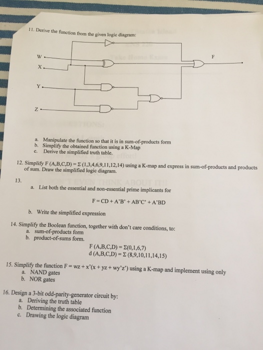 Solved Derive the function from the given logic diagram: | Chegg.com