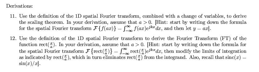 Solved Use the definition of the ID spatial Fourier | Chegg.com