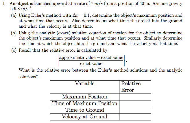 Solved An object is launched upward at a rate of 7 m/s from | Chegg.com