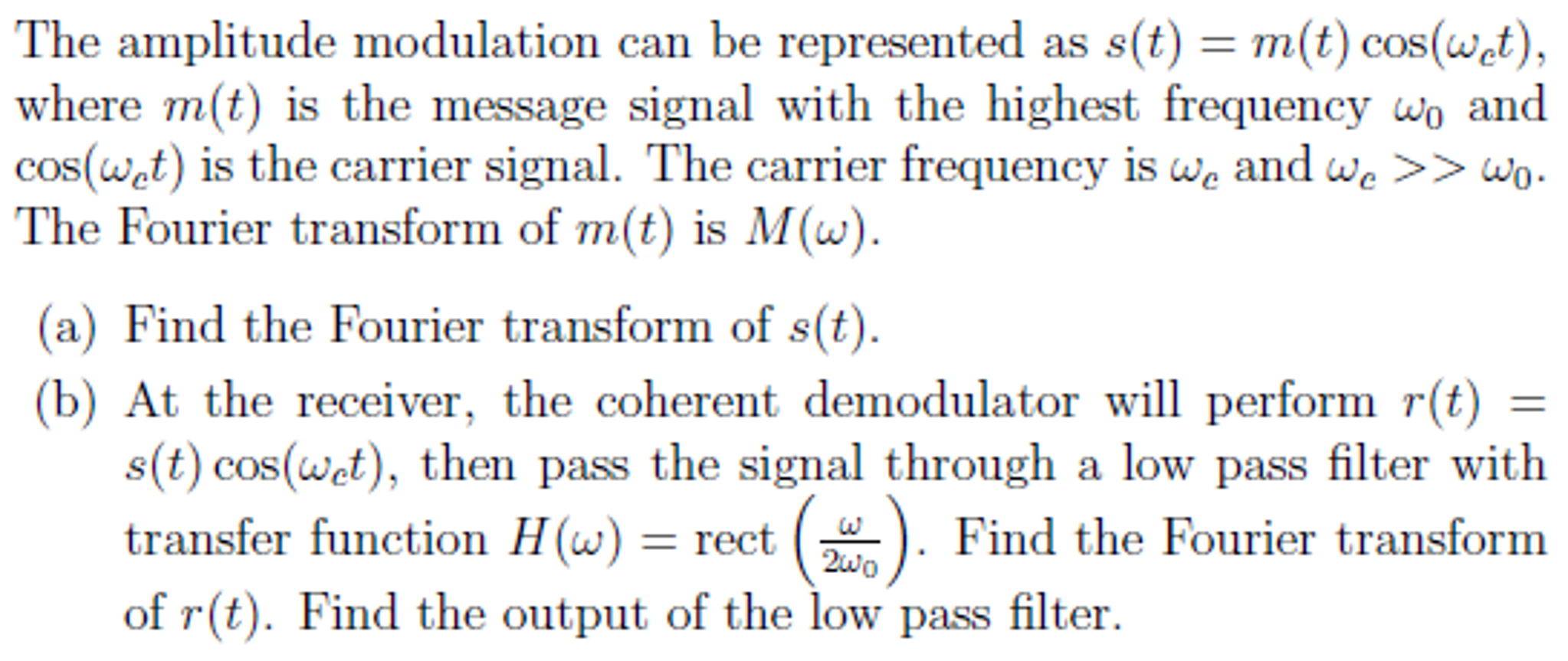 Solved The amplitude modulation can be represented as s(t) = | Chegg.com
