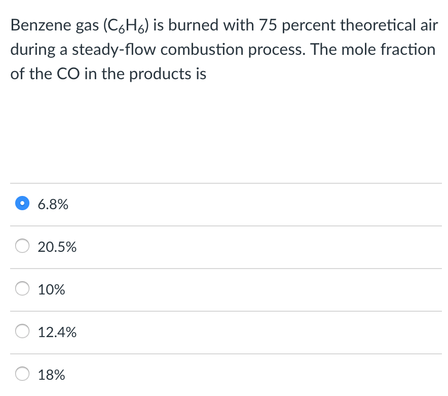 Solved Benzene gas (C&Ho) is burned with 75 percent | Chegg.com