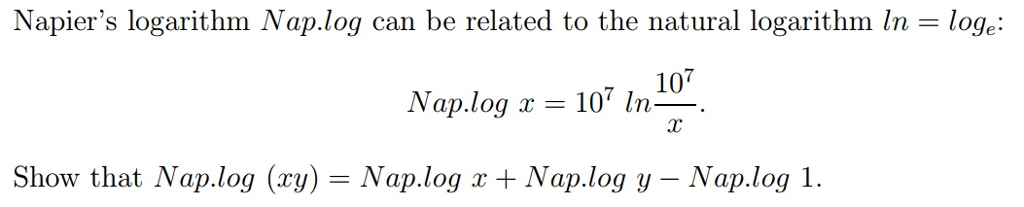 Solved Napier's logarithm Nap. Log can be related to the | Chegg.com
