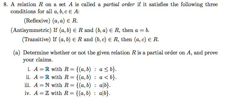 Solved A relation R on a set A is called a partial order if | Chegg.com