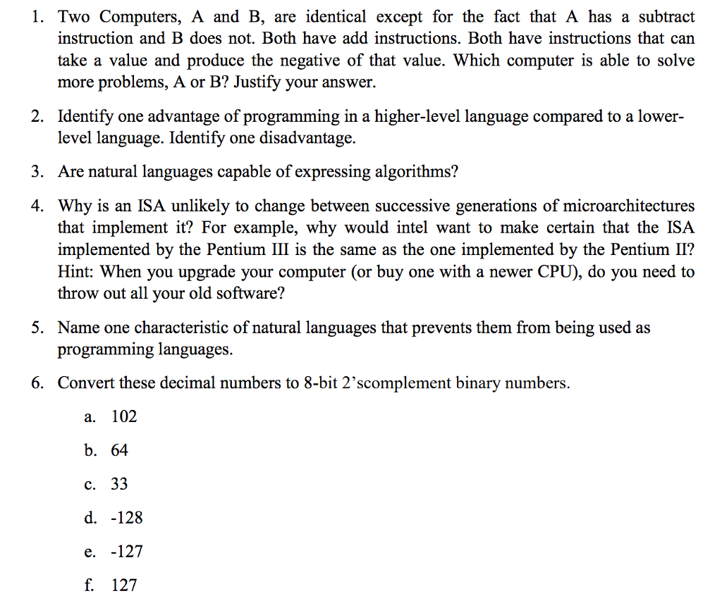 Solved 1. Two Computers, A and B, are identical except for | Chegg.com