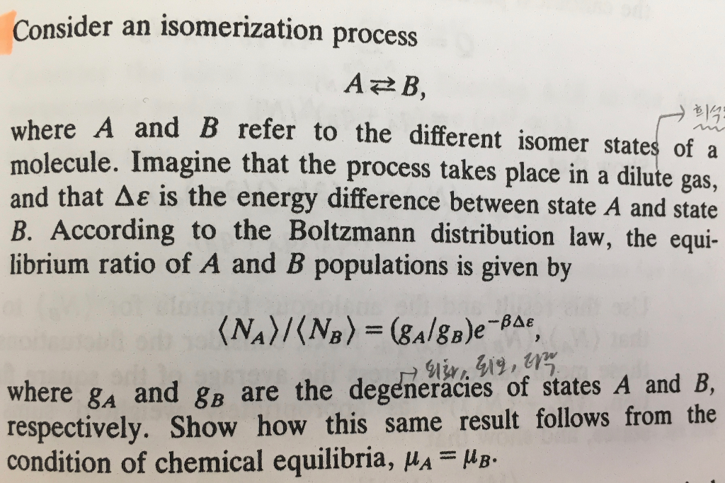 Consider an isomerization process 희석 where A and B | Chegg.com