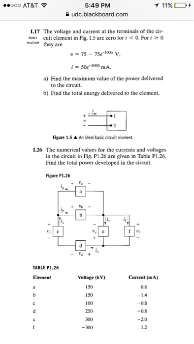Solved The voltage and current at the terminals of the | Chegg.com