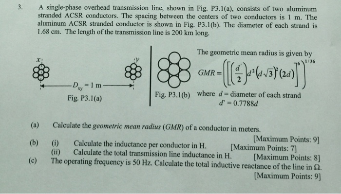 Solved A single-phase overhead transmission line, shown in | Chegg.com