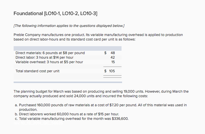 Solved Foundational [LO10-1, LO10-2, LO10-3] The following | Chegg.com