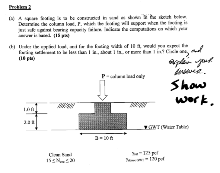 Solved Problem 2 (a) A square footing is to be constructed | Chegg.com
