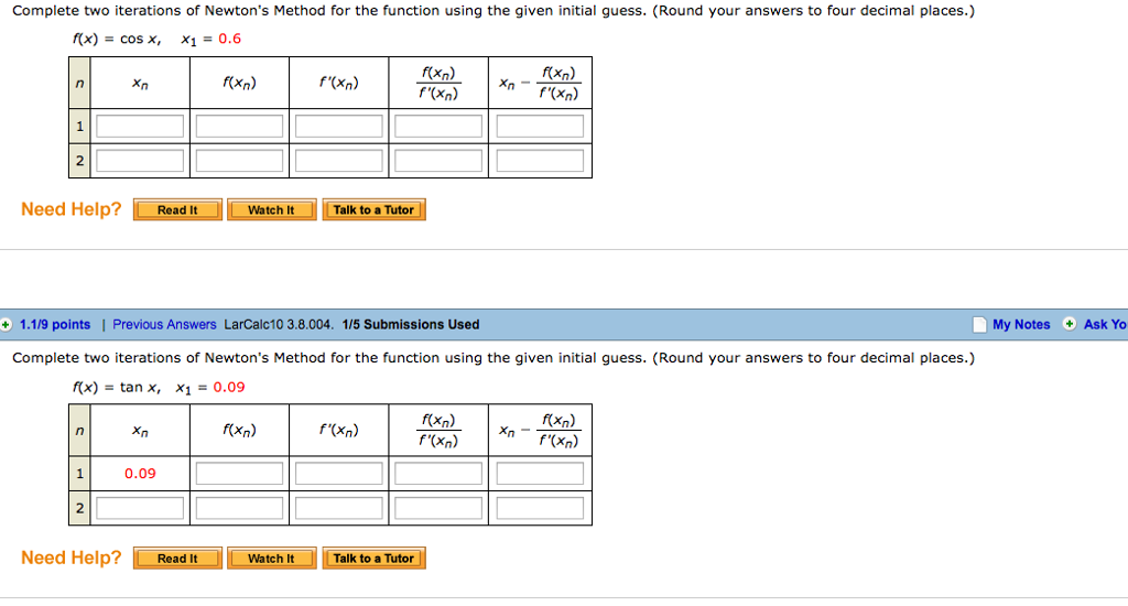 Solved Complete two iterations of Newton's Method for the | Chegg.com