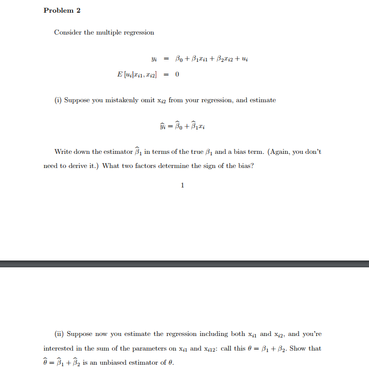 Problem 2 Consider the multiple regression (i) | Chegg.com