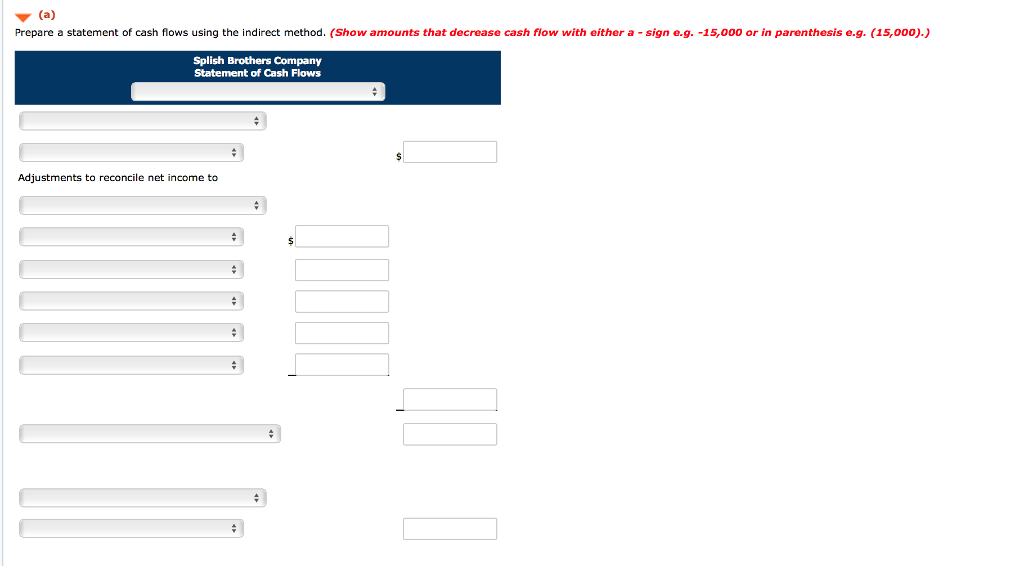 Solved Prepare a statement of cash flows using the indirect | Chegg.com