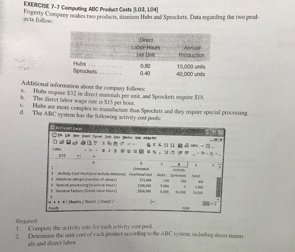 Solved EXERCISE 7-7 Computing ABC Product Costs [L03,L04] | Chegg.com