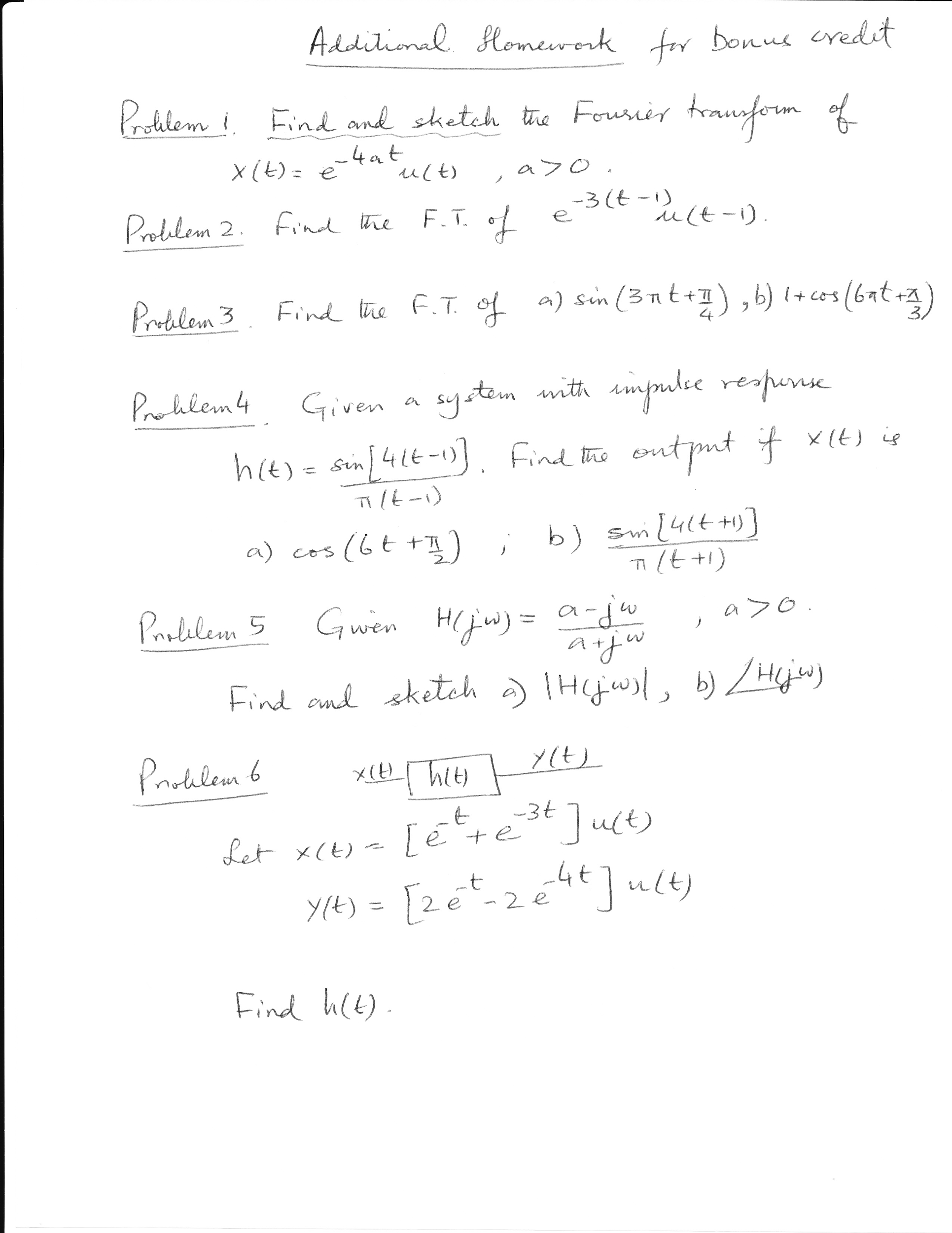 Solved Problem1 Find And Sketch The Fourier Transform Of