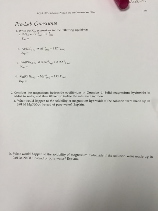 Solved 1. Write the Ksp, expressions for the following | Chegg.com