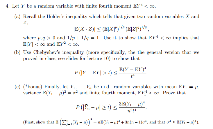 4 Let Y Be A Random Variable With Finite Fourth