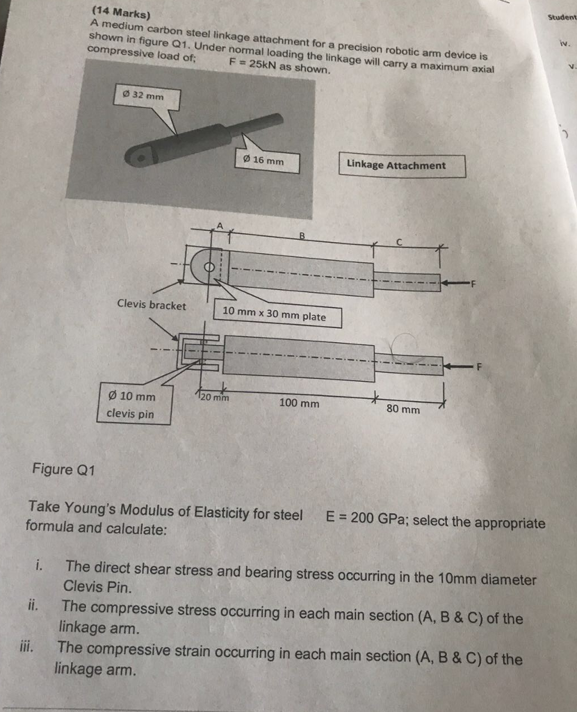 Solved A medium carbon linkage attachment for a precision | Chegg.com
