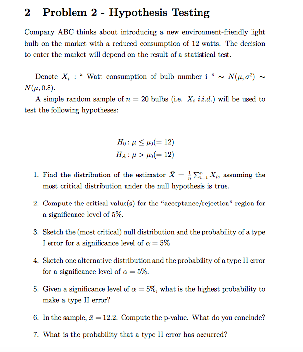 Solved 2 Problem 2 - Hypothesis Testing Company ABC thinks | Chegg.com