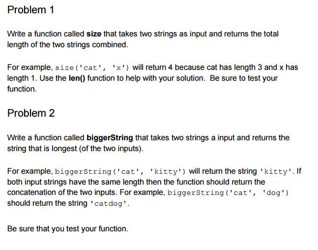 Solved Problem 1 Write A Function Called Size That Takes Two 3113