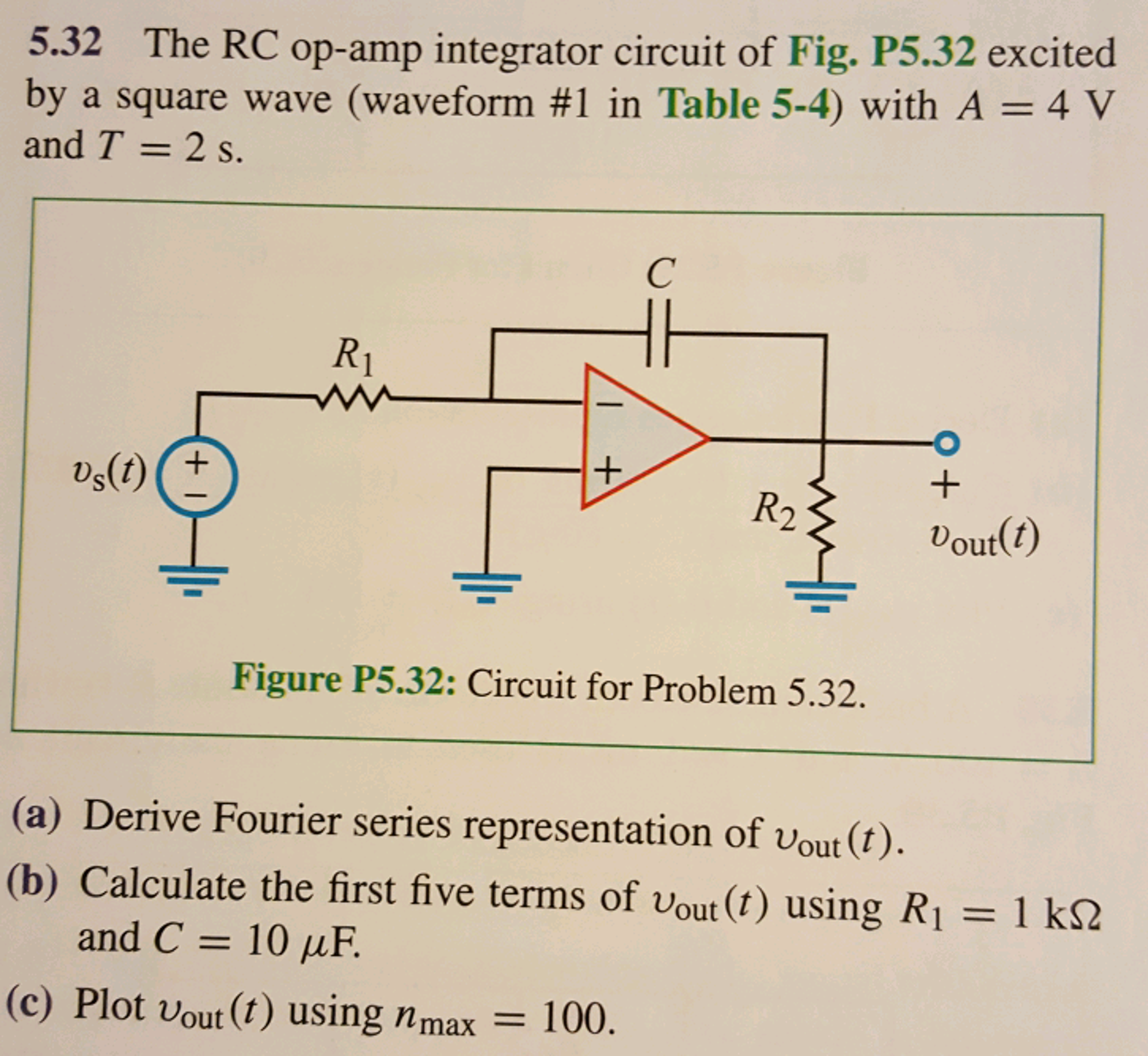 Solved The RC op-amp integrator circuit of Fig. P5.32 | Chegg.com