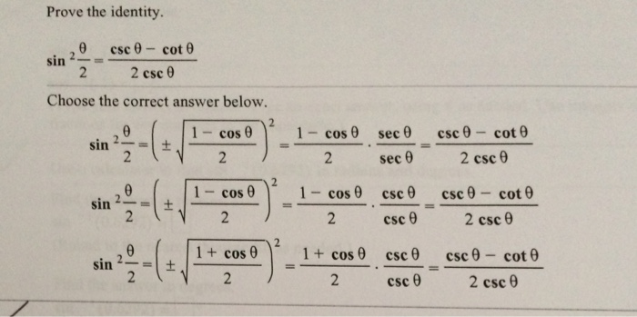 Solved Prove The Identity Sin 2 Theta 2 Csc Theta Cot