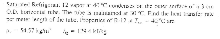 Solved Saturated Refrigerant 12 vapor at 40 °C condenses on | Chegg.com