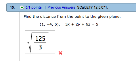 Solved Find the distance from the point to the given plane. | Chegg.com