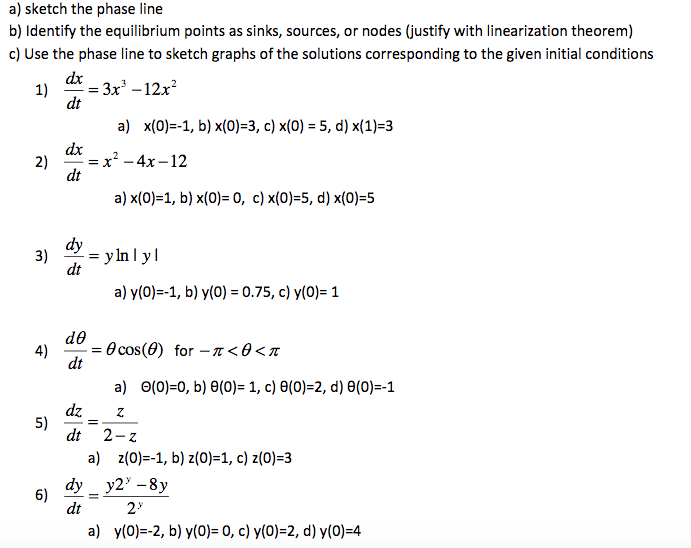 Solved a) sketch the phase line b) Identify the equilibrium | Chegg.com