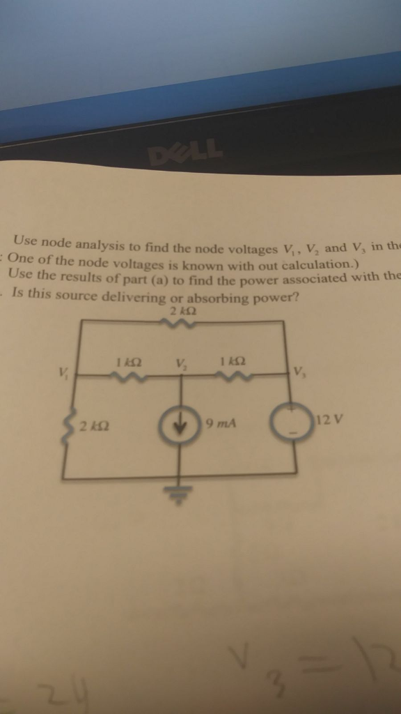 Solved Use node analysis to find the node V_1, V_2 and V_3 | Chegg.com