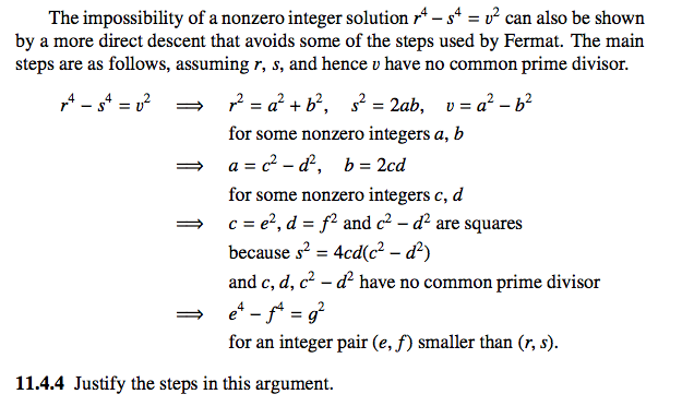 Solved The impossibility of a nonzero integer solution r^4 - | Chegg.com