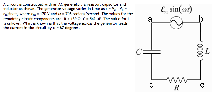 Solved A circuit is constructed with an AC generator, a | Chegg.com