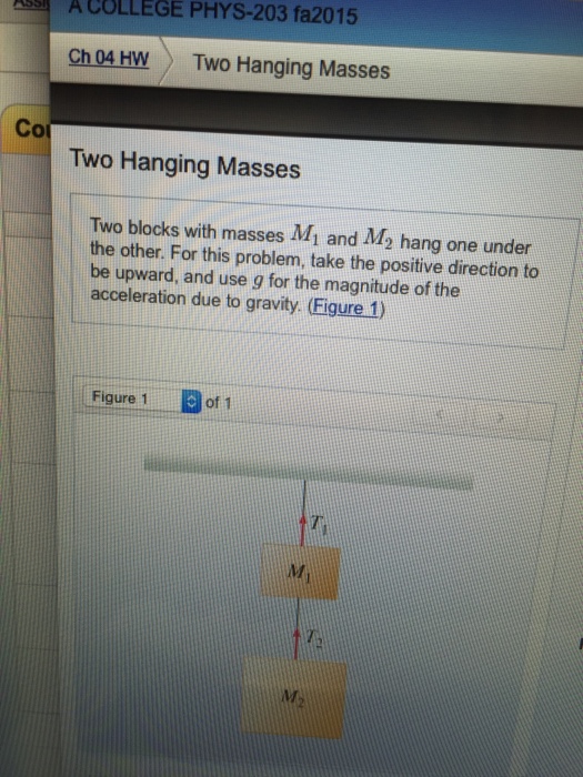 Solved A COLLEGE PHYS-203 fa2015 Ch 04 HW Two Hanging Masses | Chegg.com