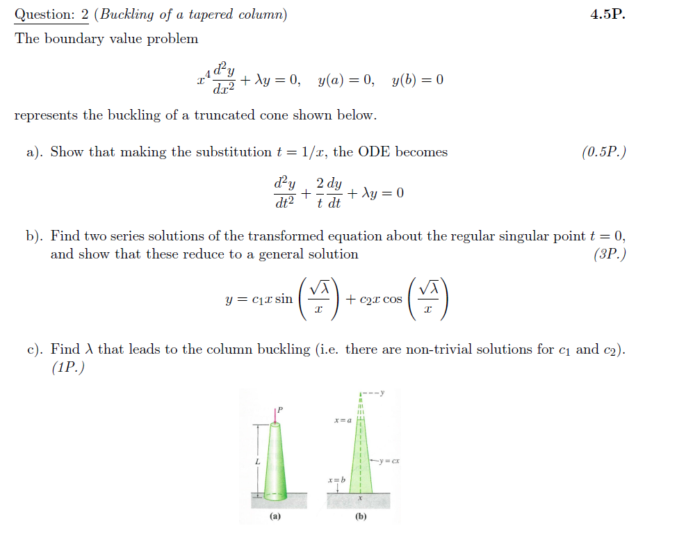 The boundary value problem x4 d2y/dx2 + y = 0; y(a) = | Chegg.com