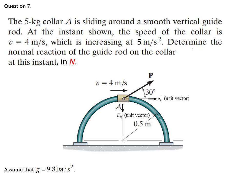 Solved The 5-kg collar A is sliding around a smooth vertical | Chegg.com