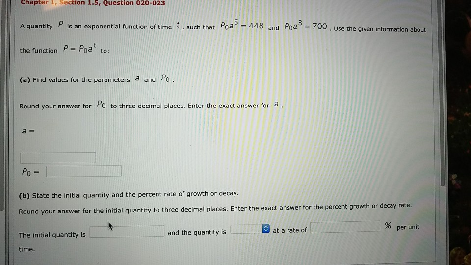 Solved A quantity P is an exponential function of time t, | Chegg.com