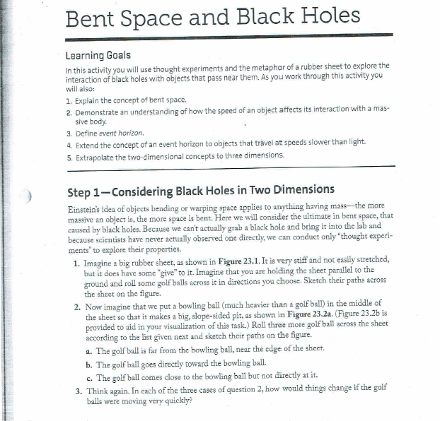 Solved ent Space and Black Holes Learning Goals in this | Chegg.com