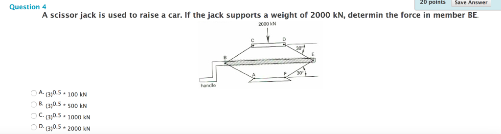 Solved A scissor jack is used to raise a car. If the jack | Chegg.com