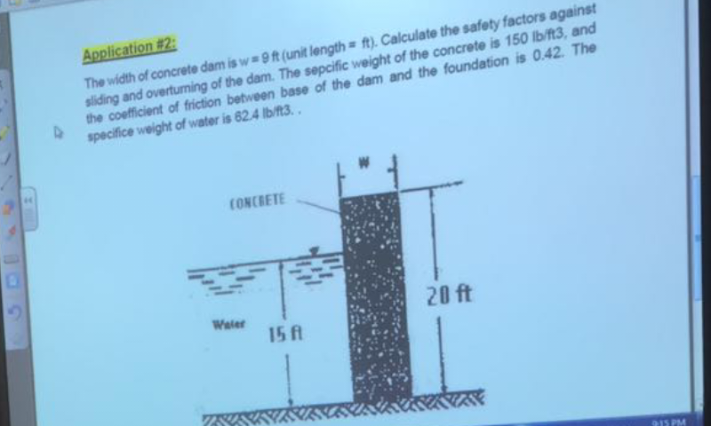 Solved The width of concrete dam is w=9ft (unit length -1 | Chegg.com