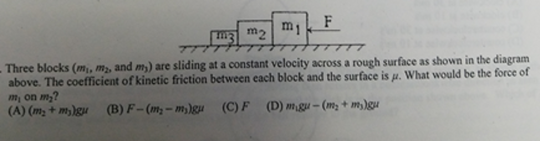 Solved Three blocks (m_1, m_2, m_3)are sliding at a | Chegg.com